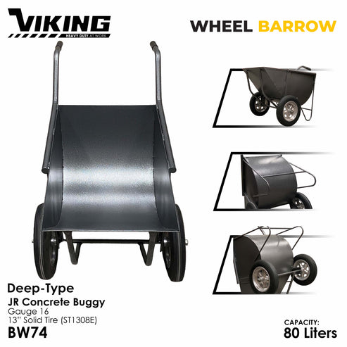 Viking Heavy-Duty JR Concrete Buggy Wheelbarrow – 16 Gauge Tray, 80 Li ...
