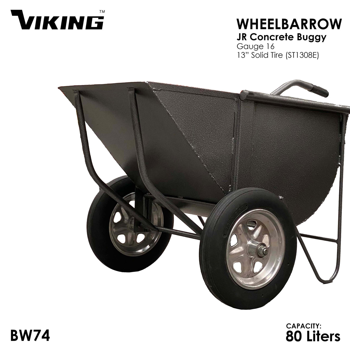 Viking Heavy-Duty JR Concrete Buggy Wheelbarrow – 16 Gauge Tray, 80 Li ...